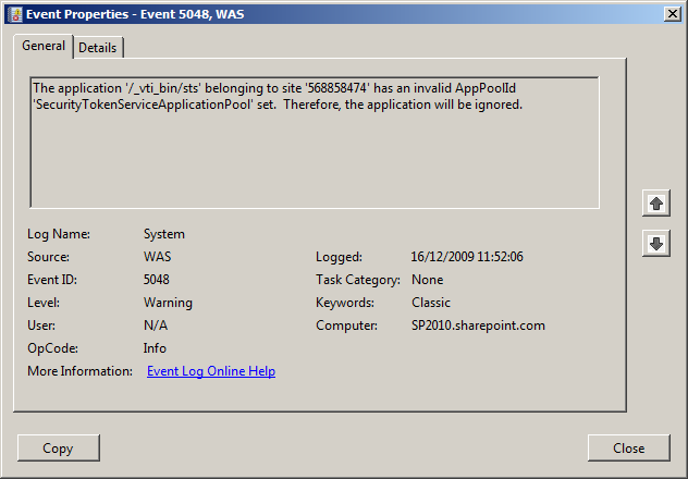 Application Pool Mis Configuration In Sharepoint 2010
